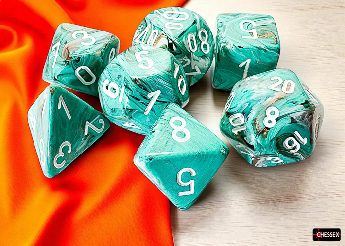 Marble Mega-Hedral Oxi-Copper Polyhedral 7-Die Set | Nerdom, Greece