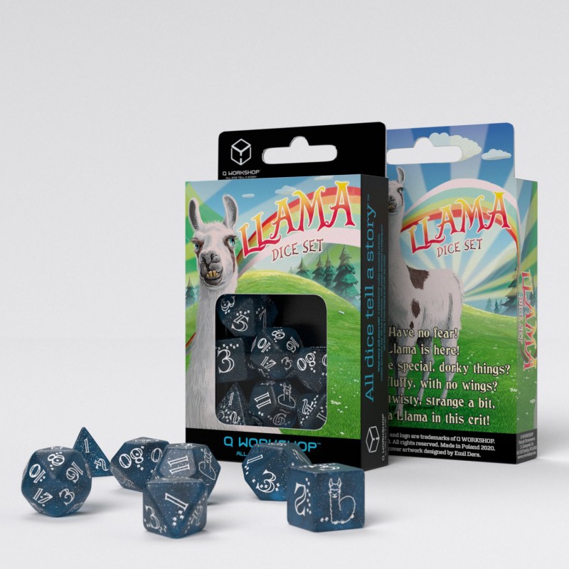 Shimmering Llama Dice Set: Glittering Dark Blue & White | Nerdom, Greece