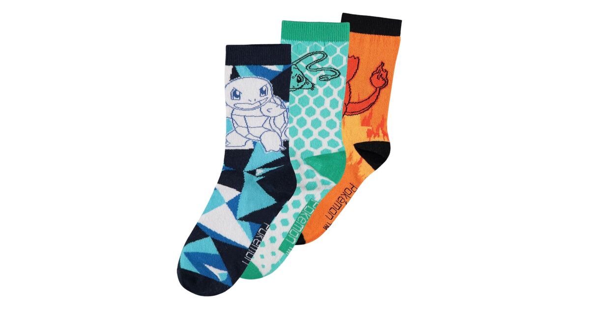 Pokemon Crew Socks 3 Pieces (Squirtle, Charmader, Bulbasaur) | Nerdom